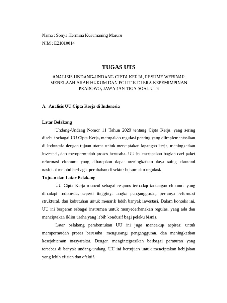 Analisis UU & Resume Webinar Sonya | PDF