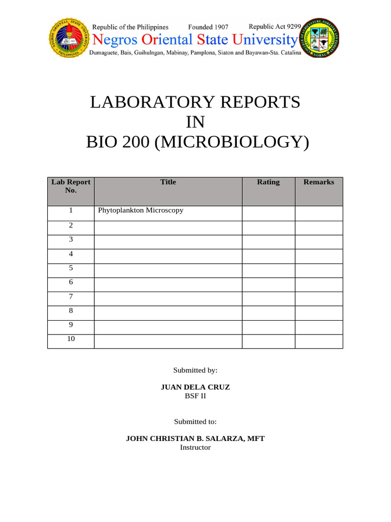 BIO 200 Laboratory Report Template For Submission 1 | PDF