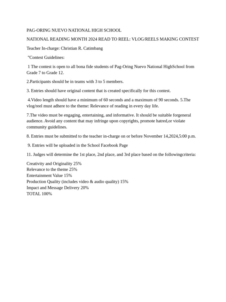 Vlog Contest for National Reading Month 2024 | PDF