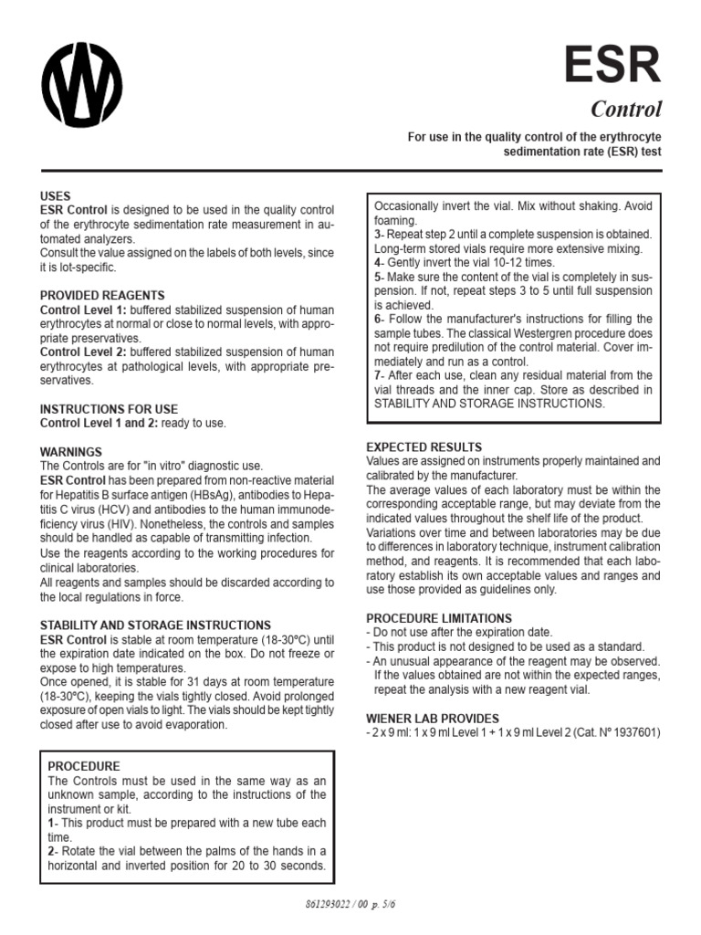Esr Control En | PDF | Health Sciences | Immunology