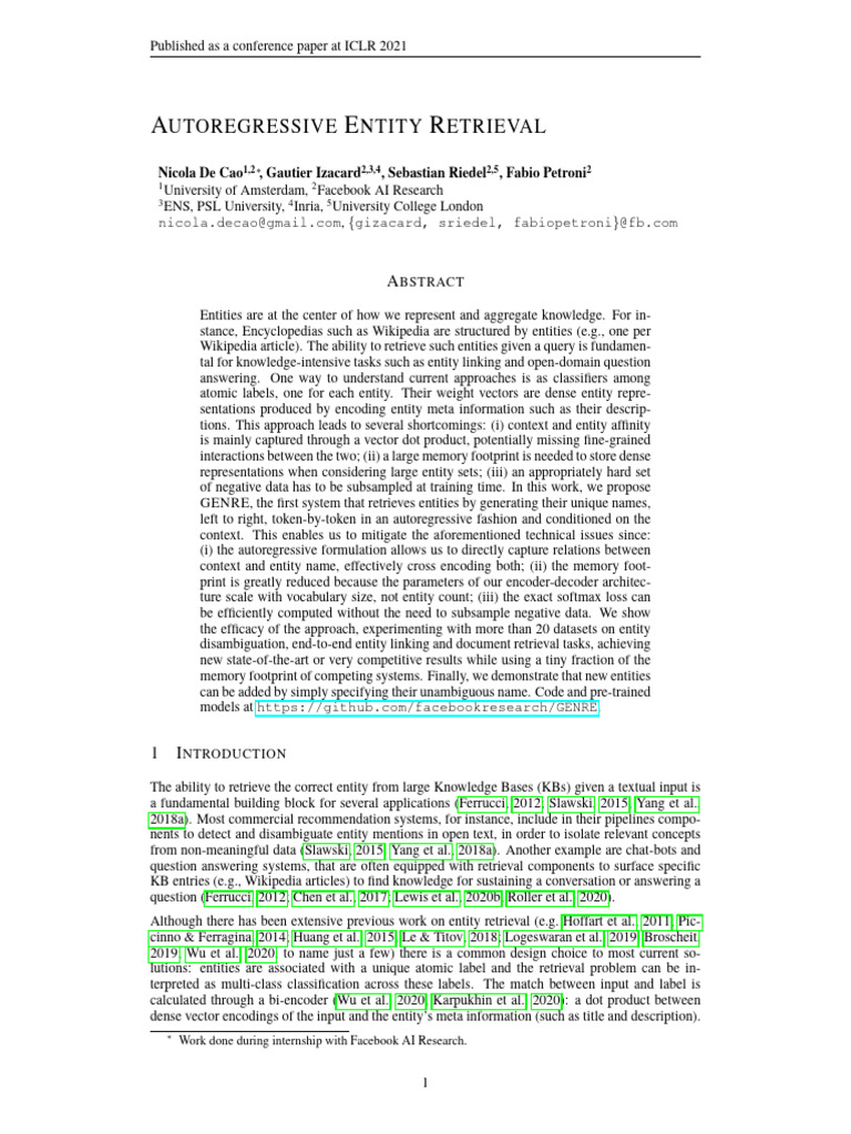 1115 Autoregressive Entity Retrieva | PDF | Information Retrieval | Information Science