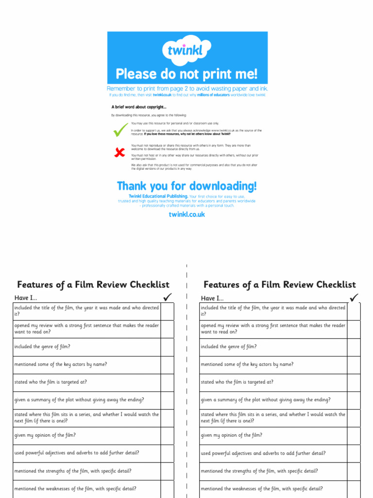T2 E 1616 Features of a Film Review Writing Checklist | PDF | Adverb ...