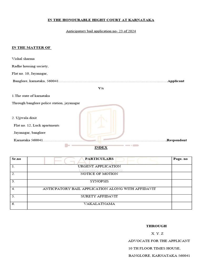 Anticipatory Bail Application 2024 | PDF | Bail | Law Enforcement