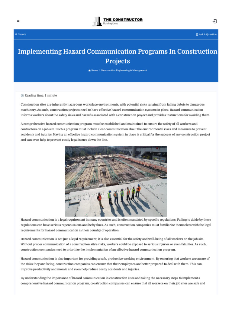 Implementing Hazard Communication Programs in Construction Projects ...