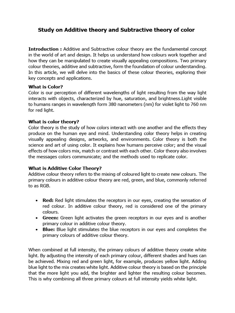 Additive vs Subtractive Color Theory | PDF | Color | Magenta