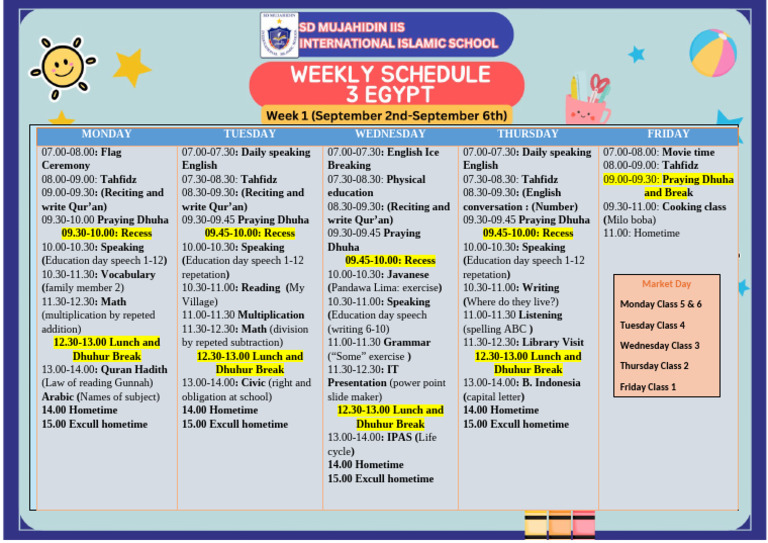 Weekly Schedule 3 Egypt Week 1 | PDF | Quran | Islam