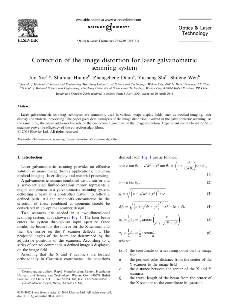 Correction Of The Image Distortion For Laser Galvanometric Pdf