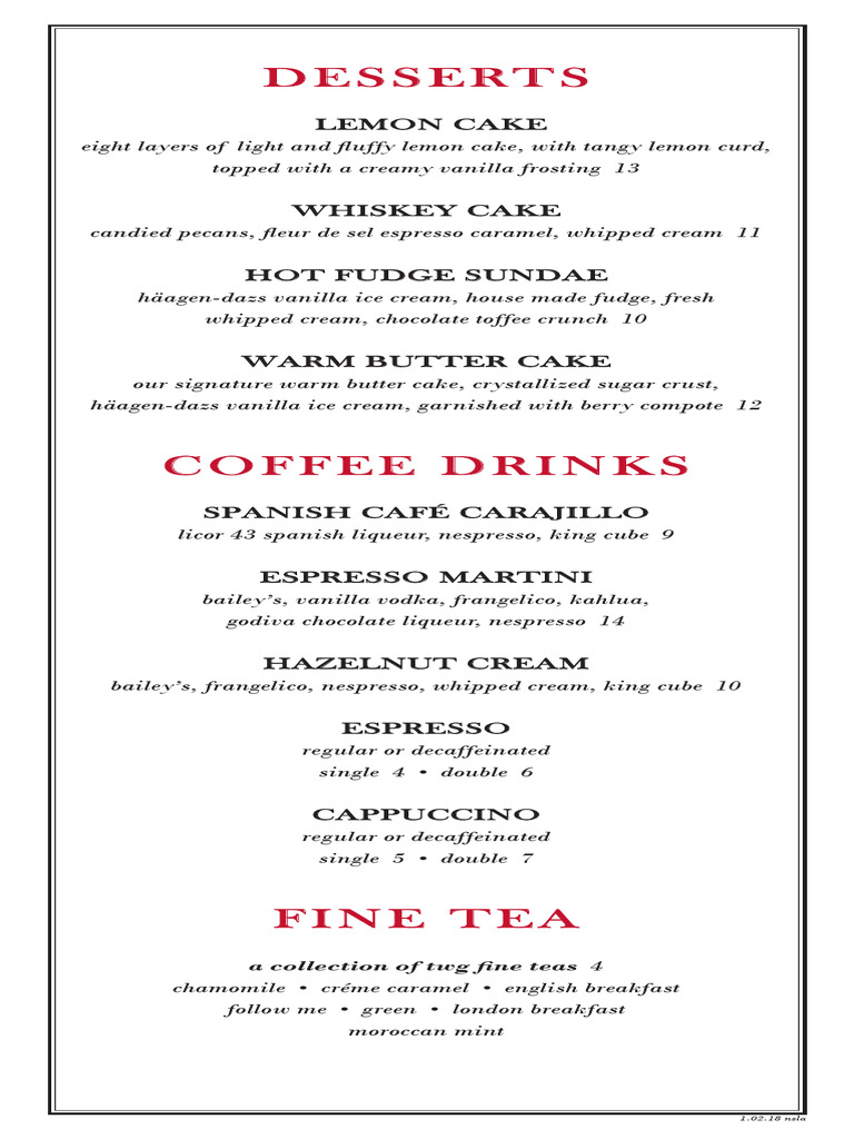 Nick's Pasadena Dessert Menu | PDF