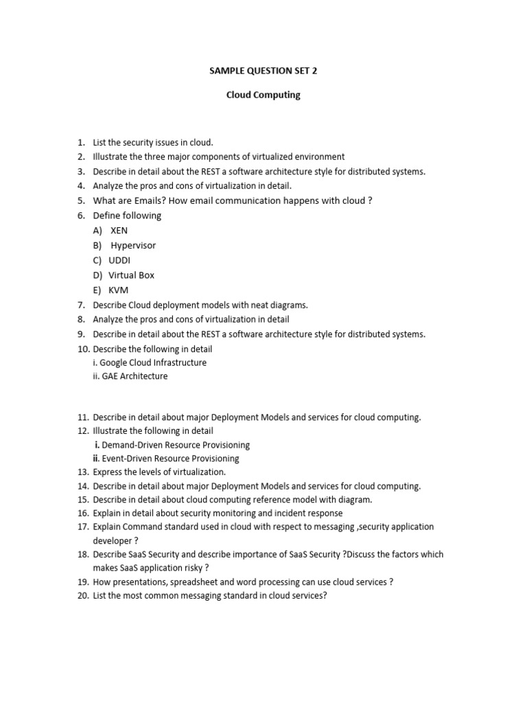 SAMPLE QUESTION SET CLOUD Computing MID 2 (1) | PDF