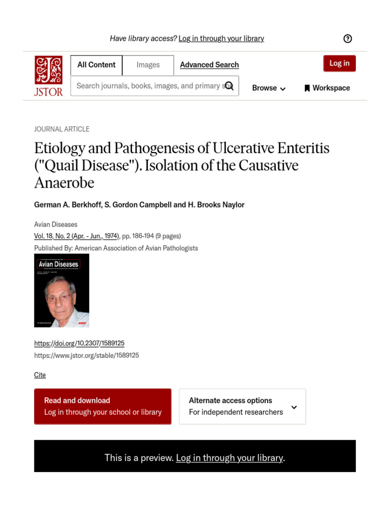Etiology and Pathogenesis of Ulcerative Enteritis ("Quail Disease ...