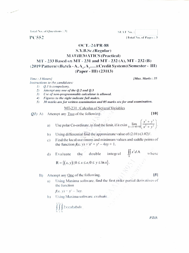 SY Sem3 Maths Practical Question Paper | PDF | Theoretical Computer ...