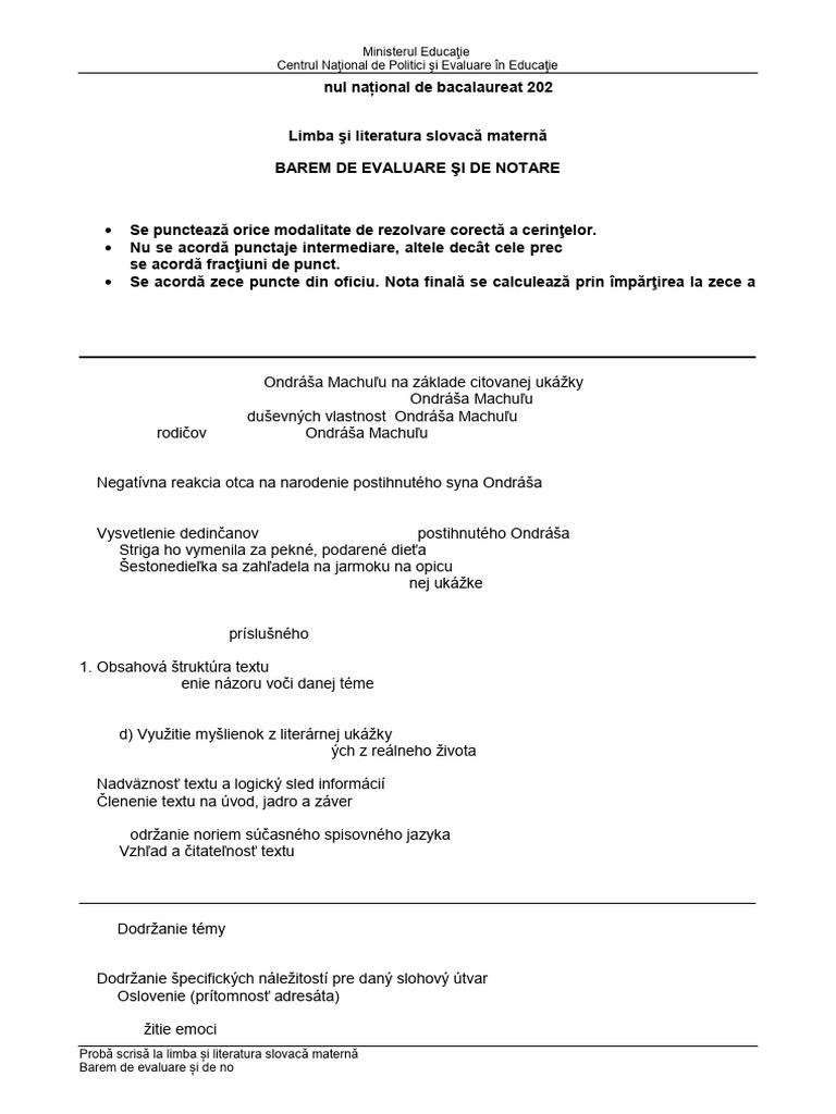 E B Limba Slovaca Materna 2025 Bar Model | PDF