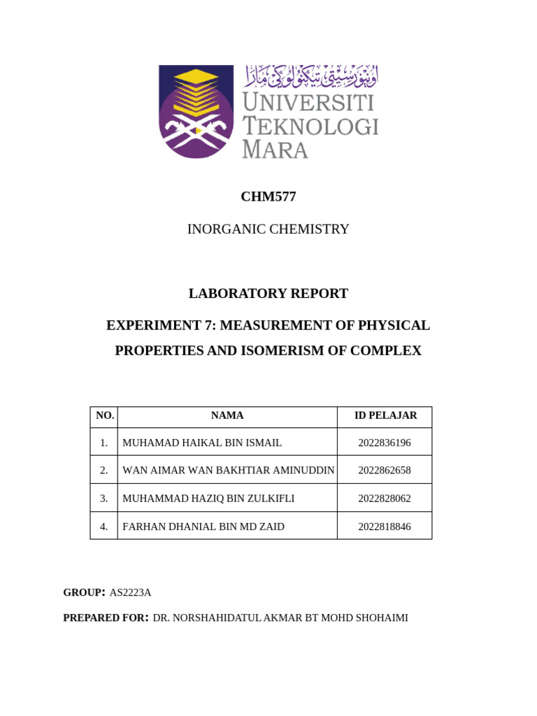 Lab report EXPERIMENT 7 | PDF | Acid | Solubility