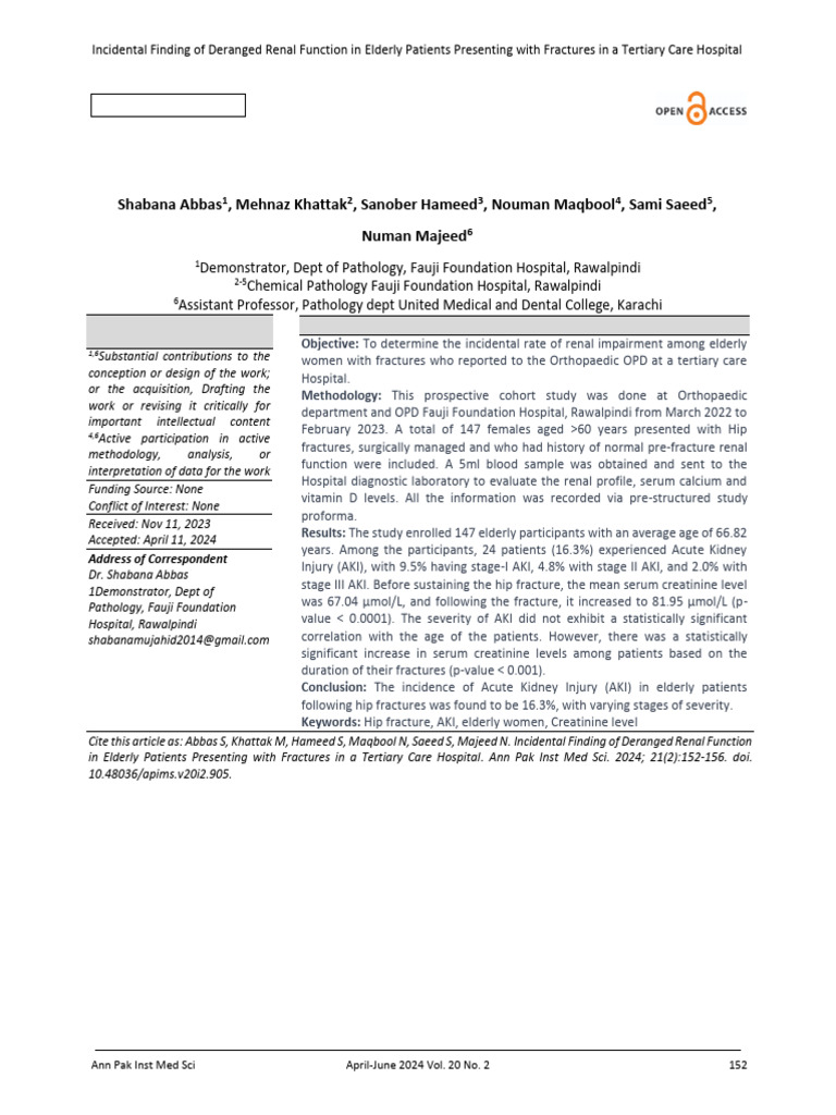 Incidental Finding of Deranged Renal Function in Elderly Patients ...