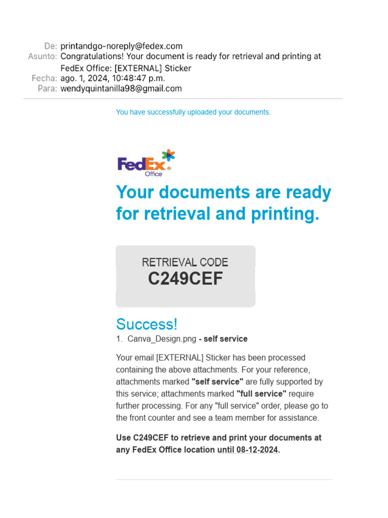 Congratulations! Your Document is Ready for Retrieval and Printing at ...