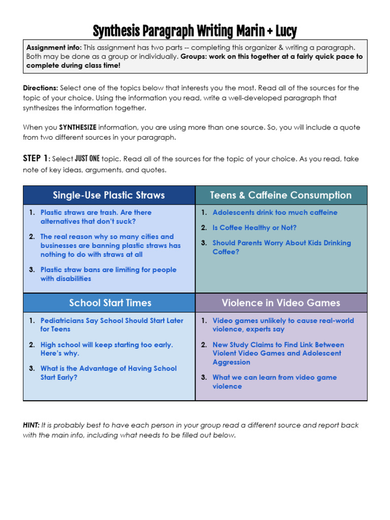 Synthesis Paragraph Writing Guide | PDF | Adolescence