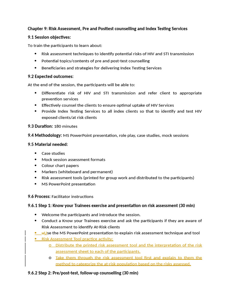 Chapter 9 - Risk Assessment - Counseling - ITS - Post Pilot Testing ...