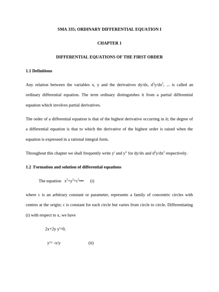 SMA 335 - Ordinary Differential Equation I Notes | PDF | Equations ...