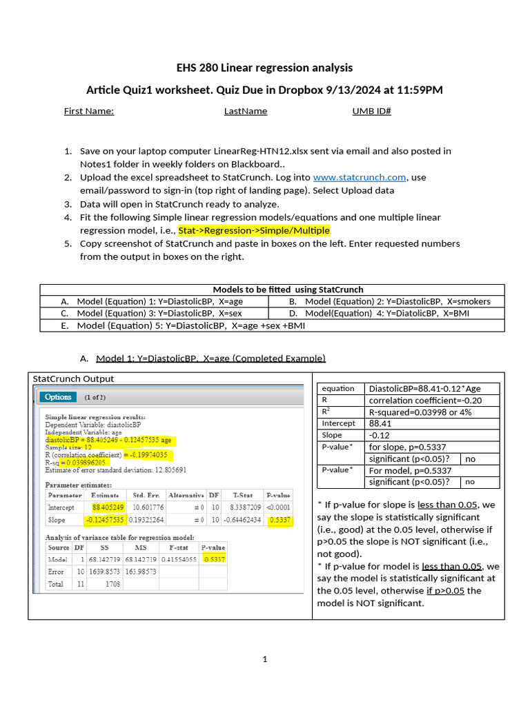 Article Quiz1 - Linear Regression Analysis | PDF | Linear Regression | Regression Analysis
