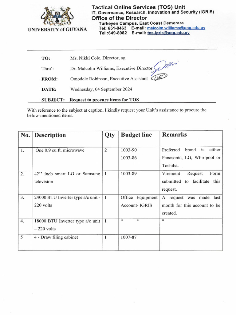 Memo - ToS Request | PDF
