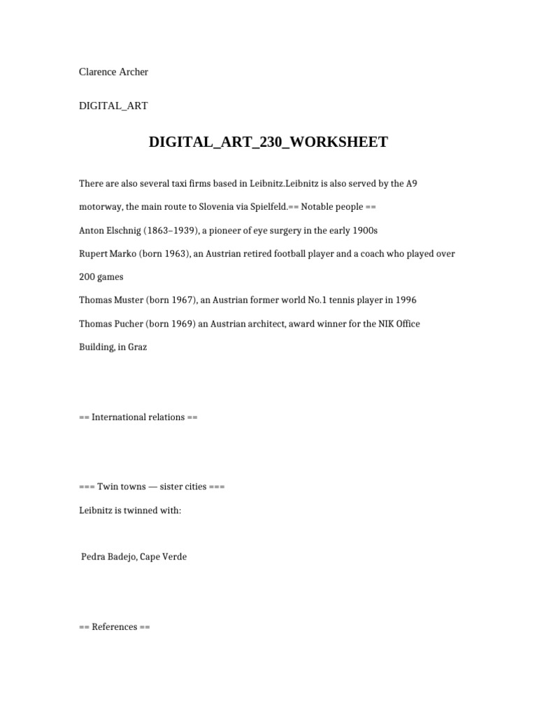 Digital Art 230 Worksheet | PDF