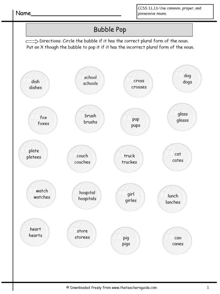 Grade 1 Singluar Plural Nouns 3 | PDF