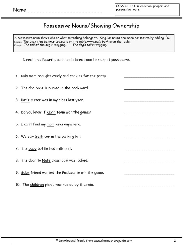 Grade 1 Possessive Noun | PDF