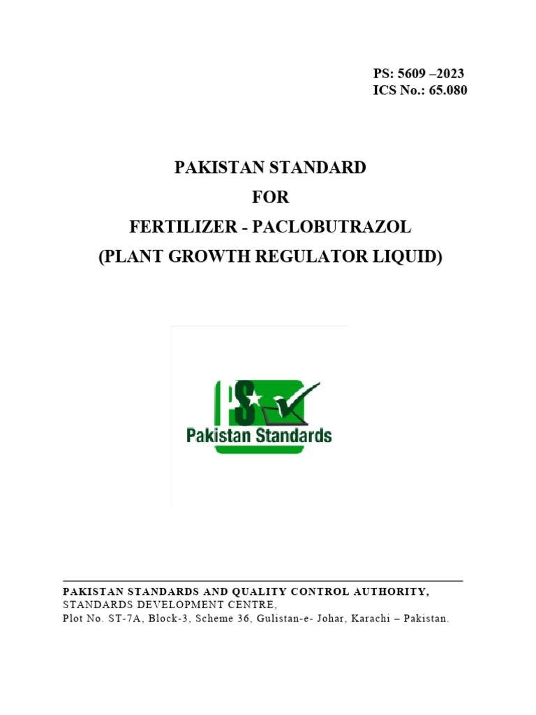Paclobutrazol (Growth Regulator Liquid) - Specification - PS 5609-2023 ...