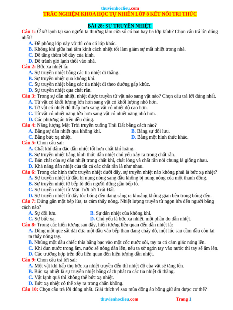 Trac Nghiem KHTN 8 KNTT Bai 28 | PDF