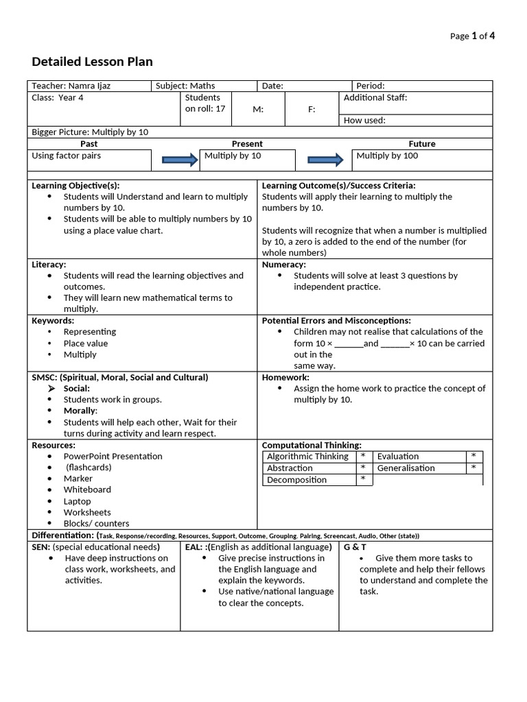 Lesson Plan 3 - Multiply by 10 | PDF | Lesson Plan | Multiplication