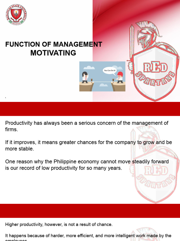 Lesson 9 - Functions of Management - Motivating | PDF | Goal | Motivational