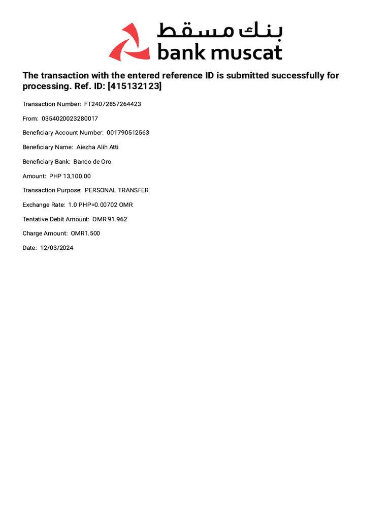 Bank Muscat Receipt | PDF