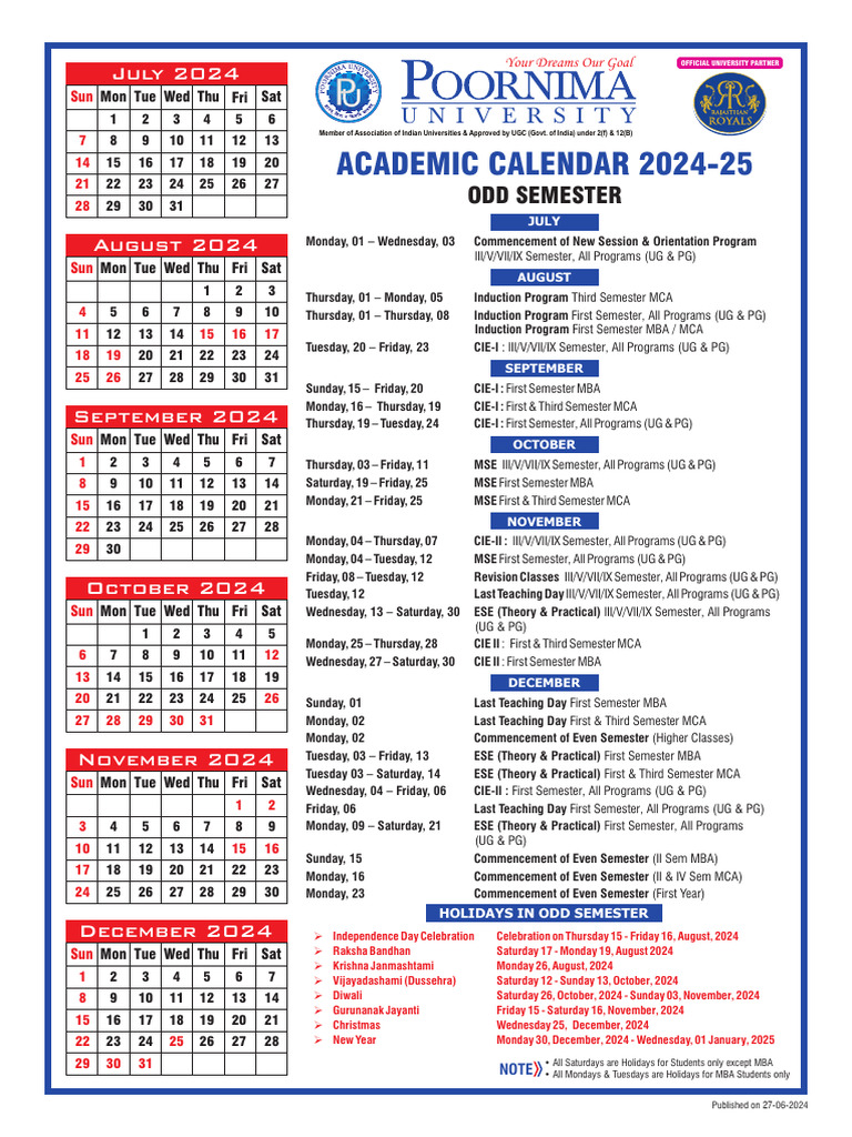 2024-25 University Academic Calendar | PDF | Academic Term | Observances