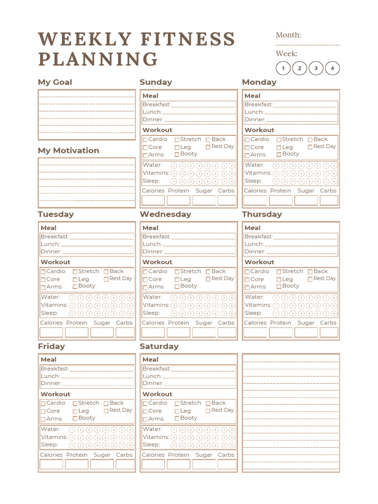 Weekly Meal and Workout Planner | PDF | Meal | Lunch