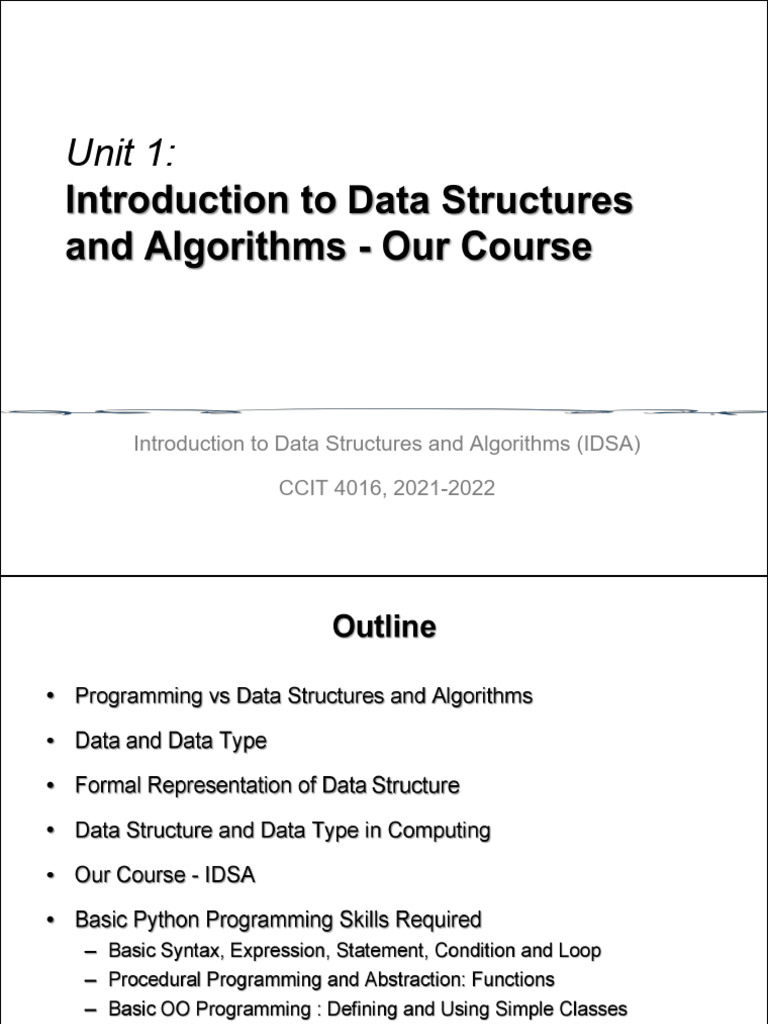 Idsa U1 Intro DT DS 2021s2 | PDF | Class (Computer Programming) | Data Type