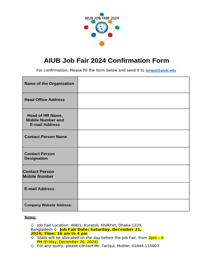 Job Fair 2024 Confirmation Form | PDF