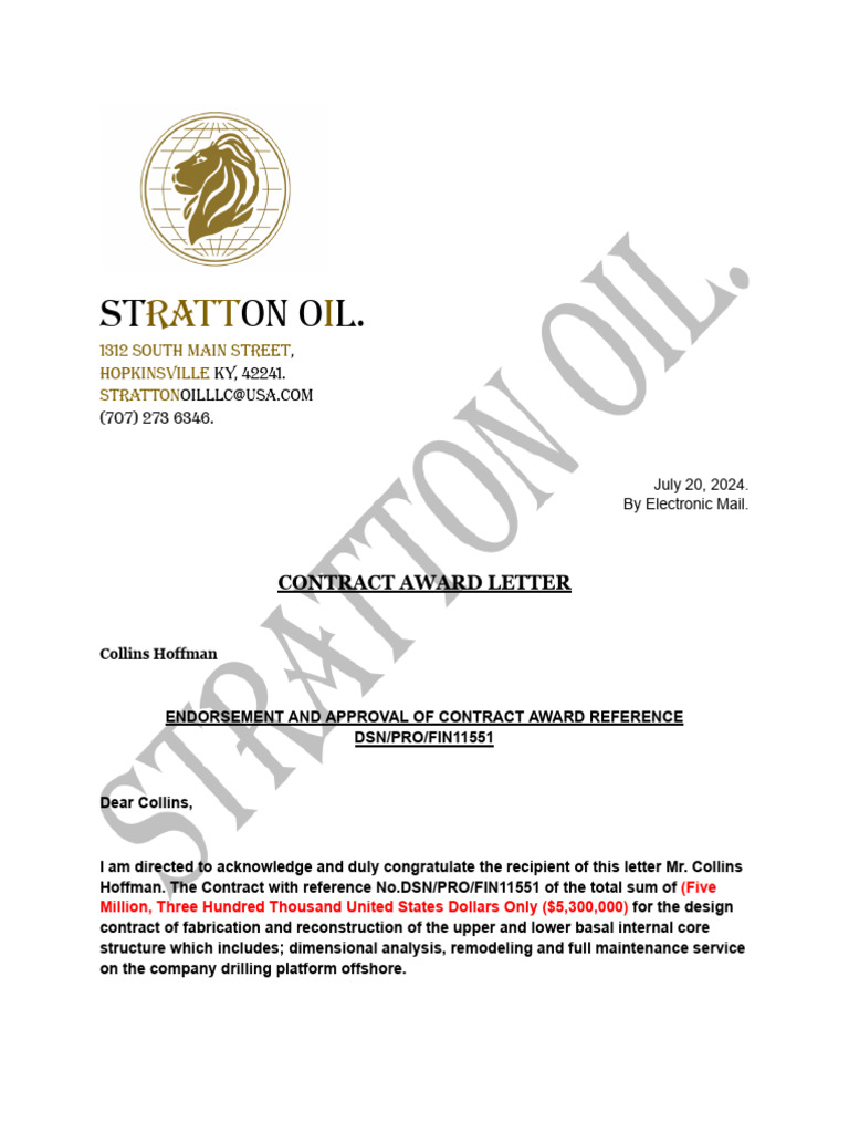 Contract Award Notification for Collins Hoffman | PDF
