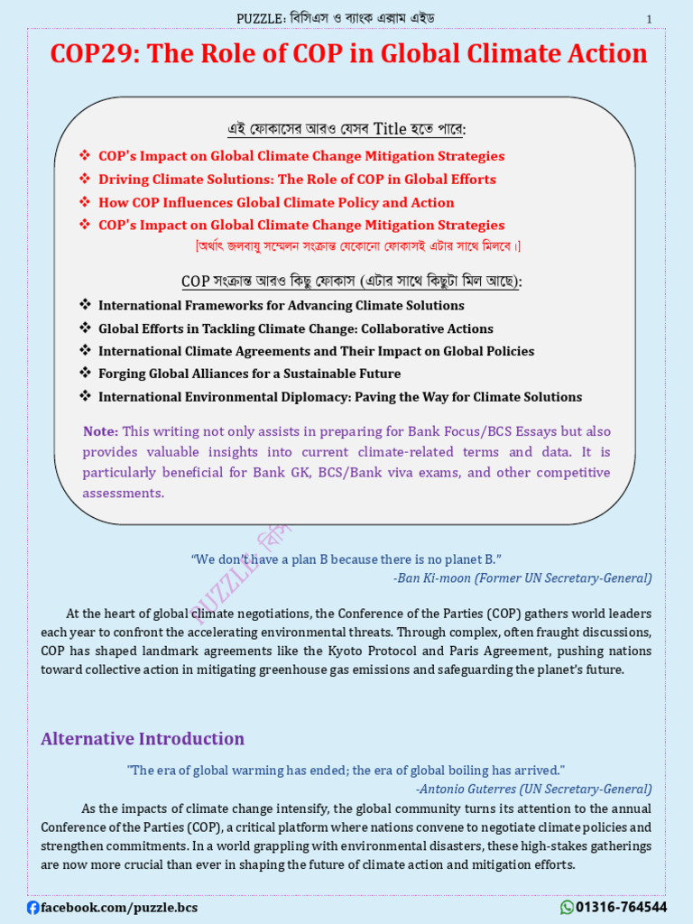 COP 29 (Role of COP in Global Climate Action) - PUZZLE | PDF | Climate ...