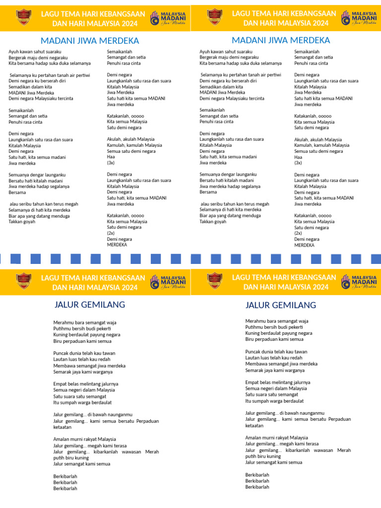 Lirik Lagu Rasmi Merdeka 2024 | PDF
