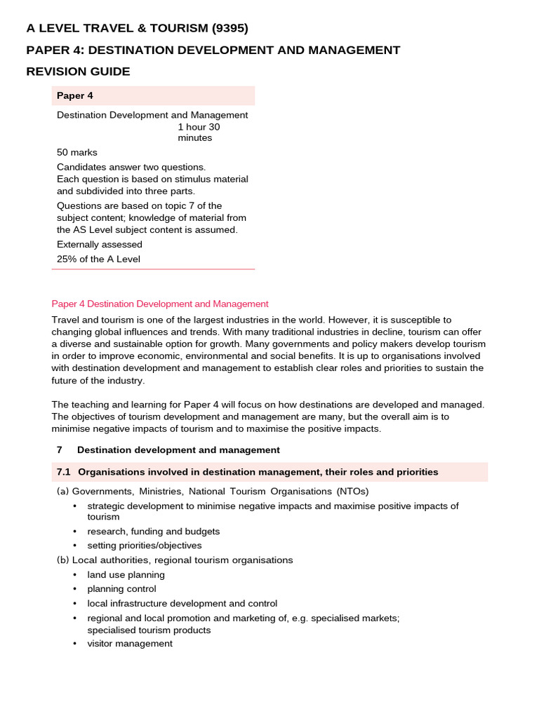 A Level Travel & Tourism Paper 4 Revision Guide | PDF | Tourism | Economies