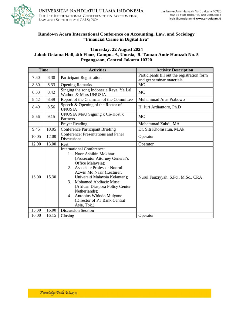 Rundown Acara International Conference on Accounting-Inggris | PDF