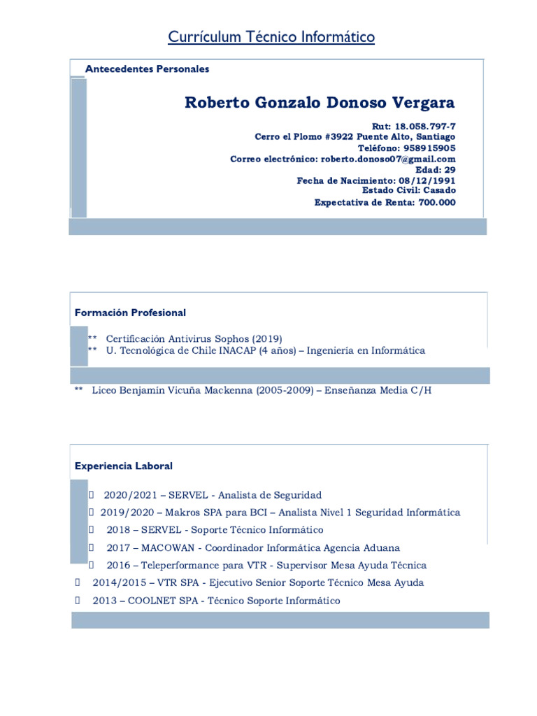 Curriculum RDV 2021 Tecnico TI | PDF