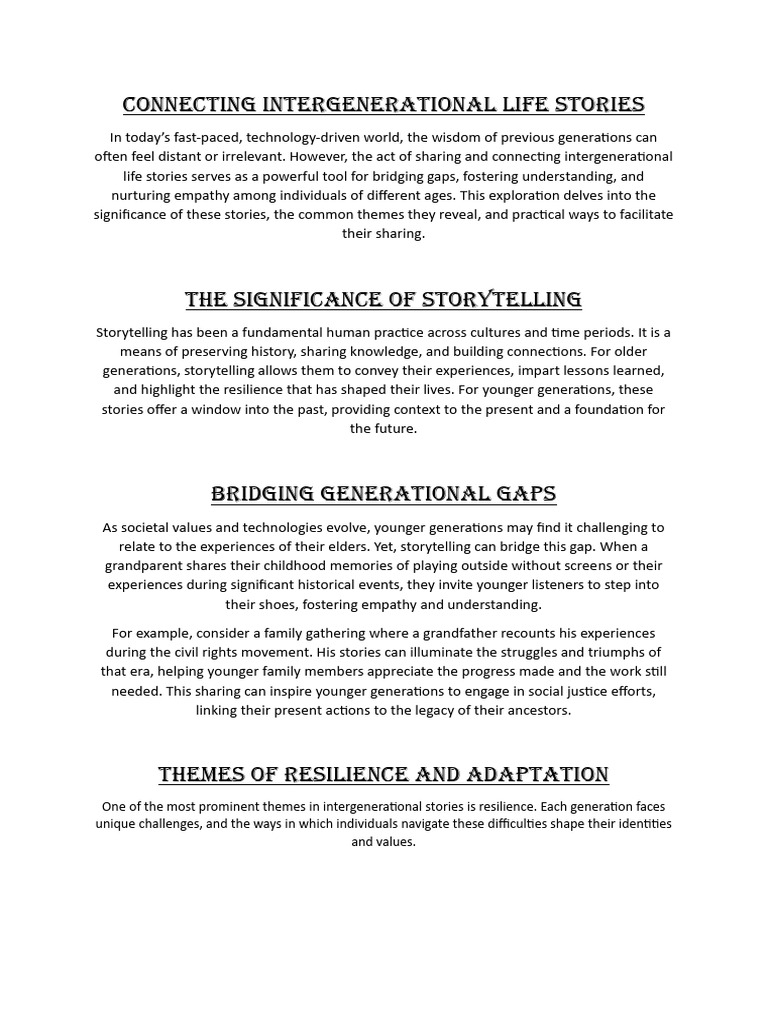 Connecting Intergenerational Life Stories | PDF | Storytelling | Psychological Resilience