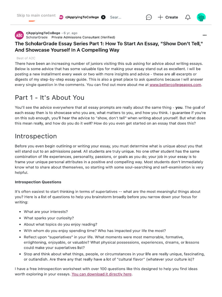 1 - How To Start An Essay, - Show Don't Tell, - and Showcase Yourself ...