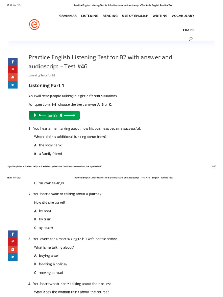 Practice English Listening Test For B2 With Answer and Audioscript ...
