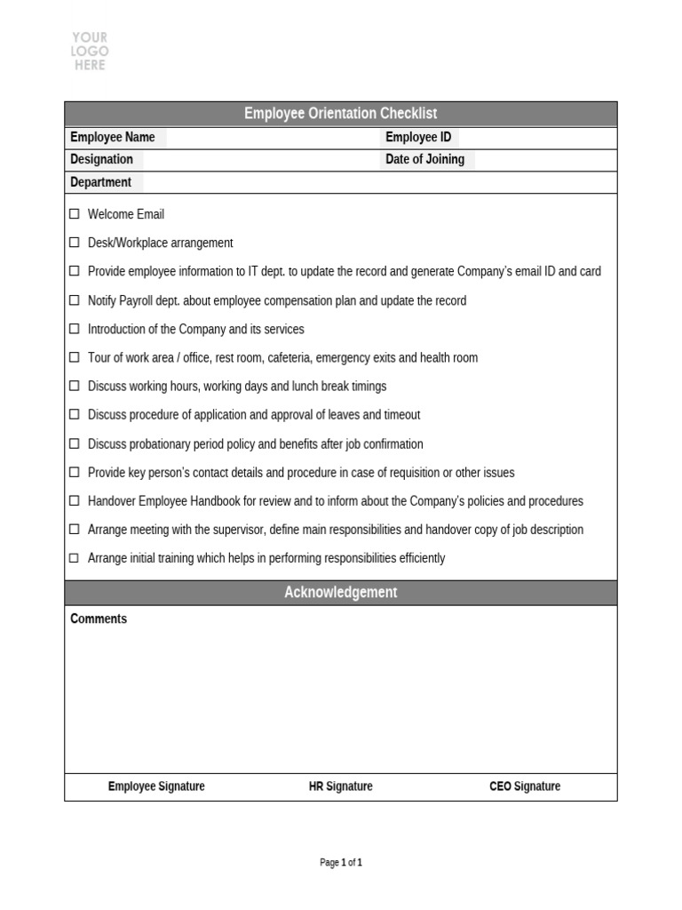 Employee Orientation Checklist Template | PDF
