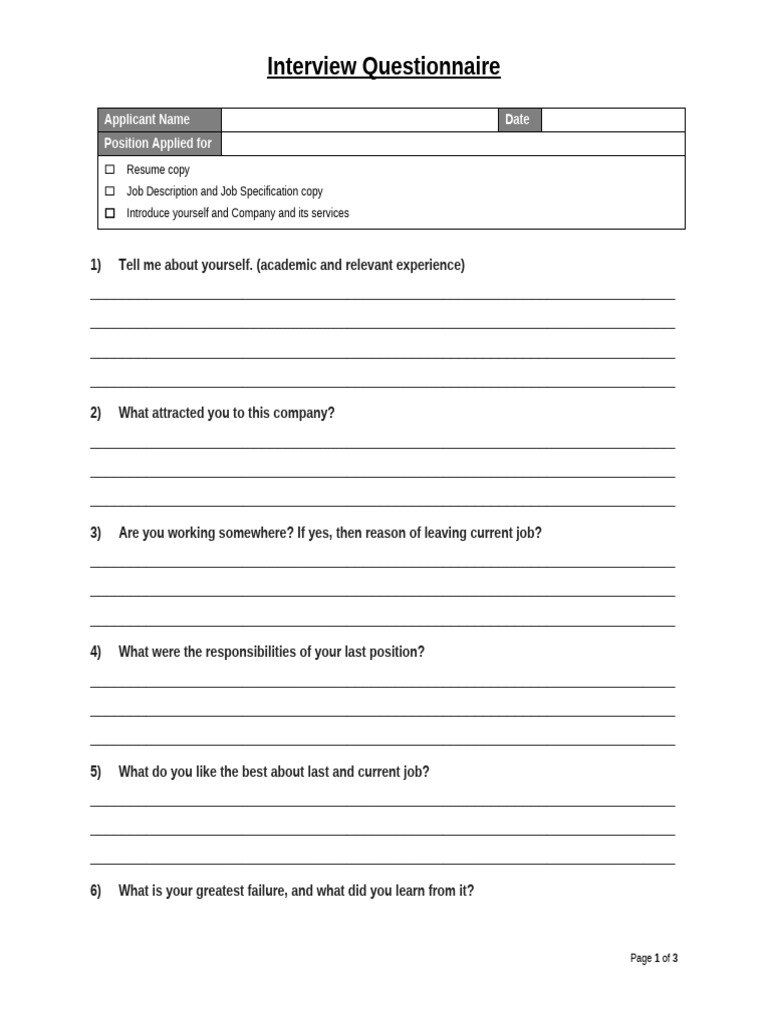 Interview Questionnaire | PDF | Psychology