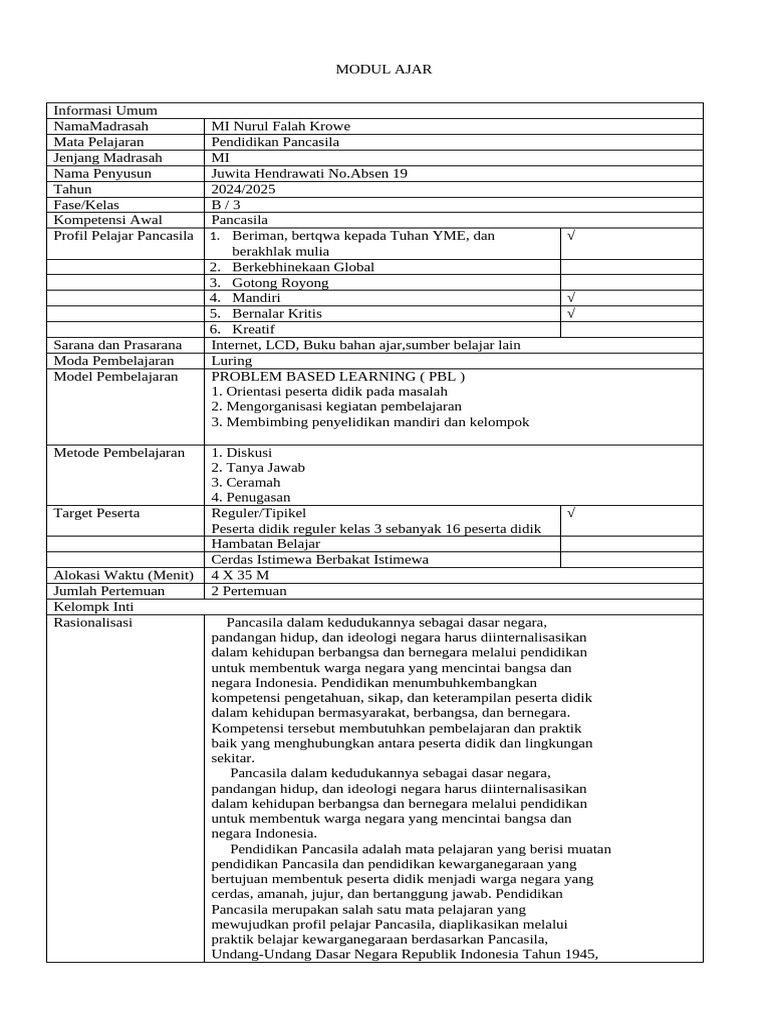 MODUL AJAR PKN | PDF