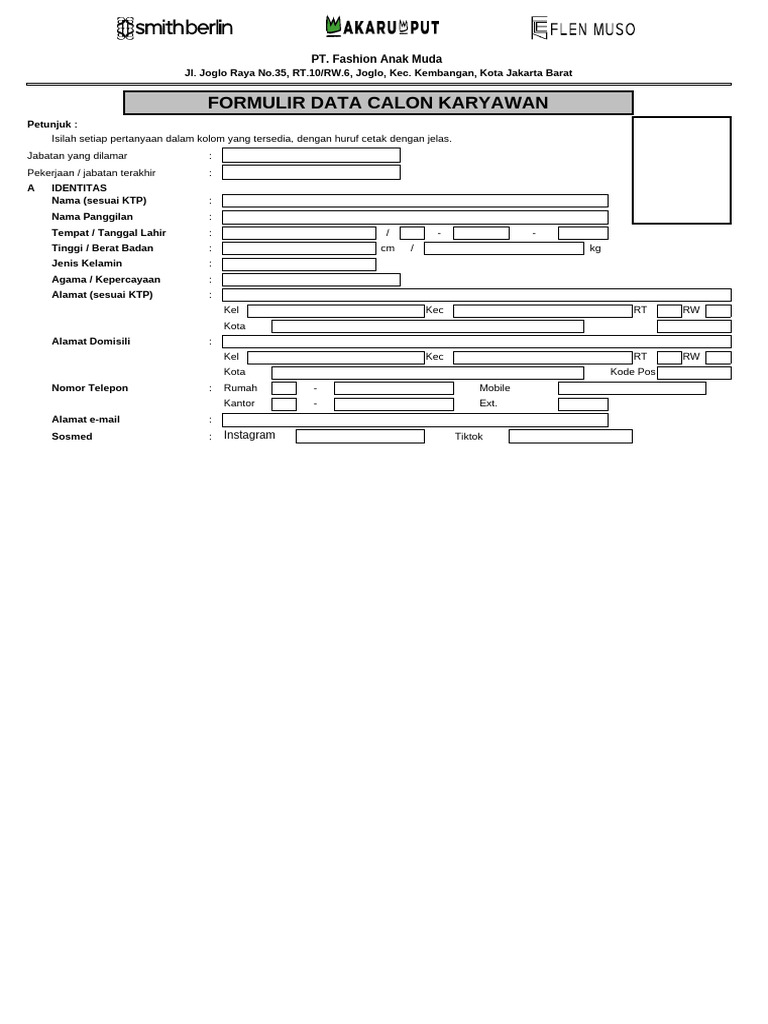 Application Form PT. Fashion Anak Muda | PDF