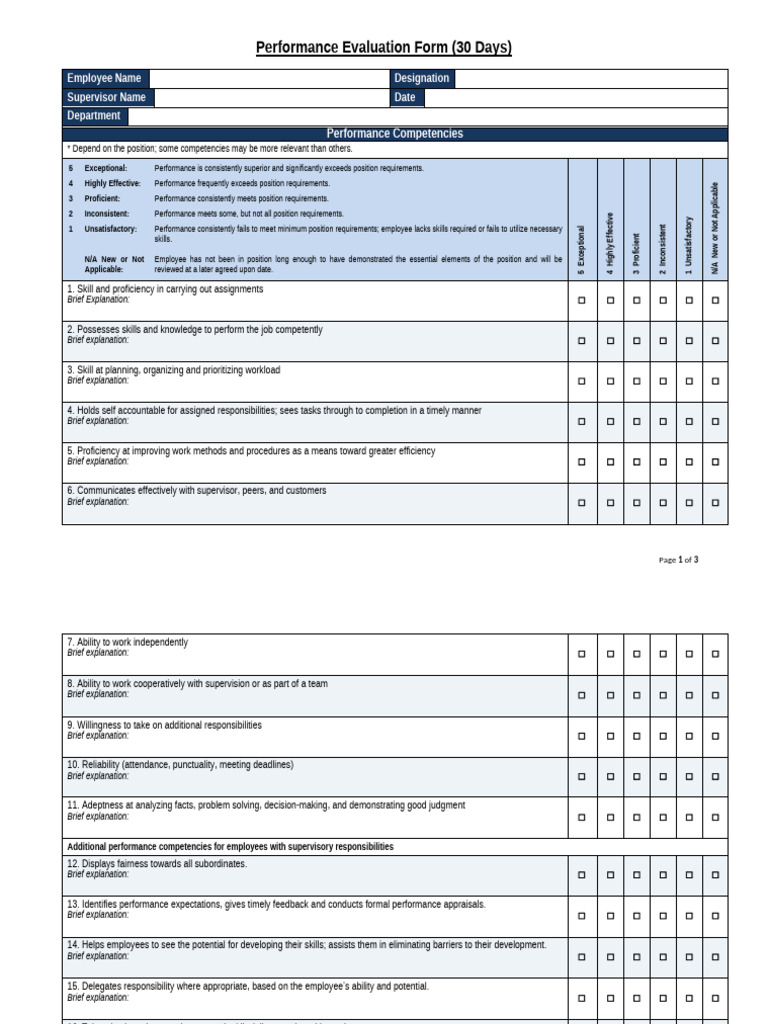 Performance Evaluation form (monthly) | PDF | Performance Appraisal ...